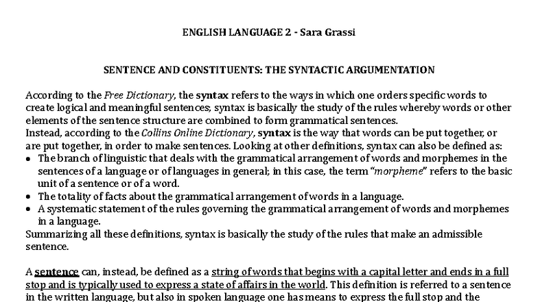 ENGLISH LANGUAGE 2: SYNTAX AND SENTENCE CONSTITUENTS EXPLAINED - Studocu