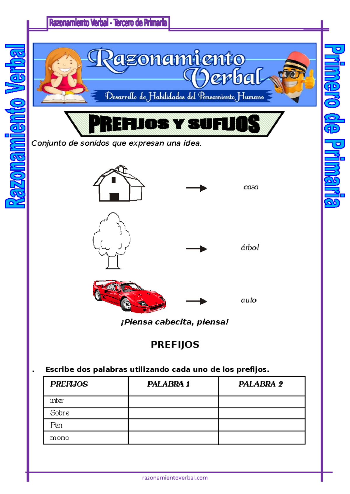 01 Prefijos y Sufijos: Ejercicios para Tercero de Primaria - Studocu