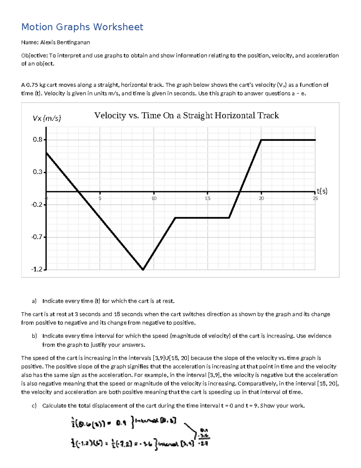 Motion Graphs - Velocity and Acceleration Worksheet (Physics) - Studocu