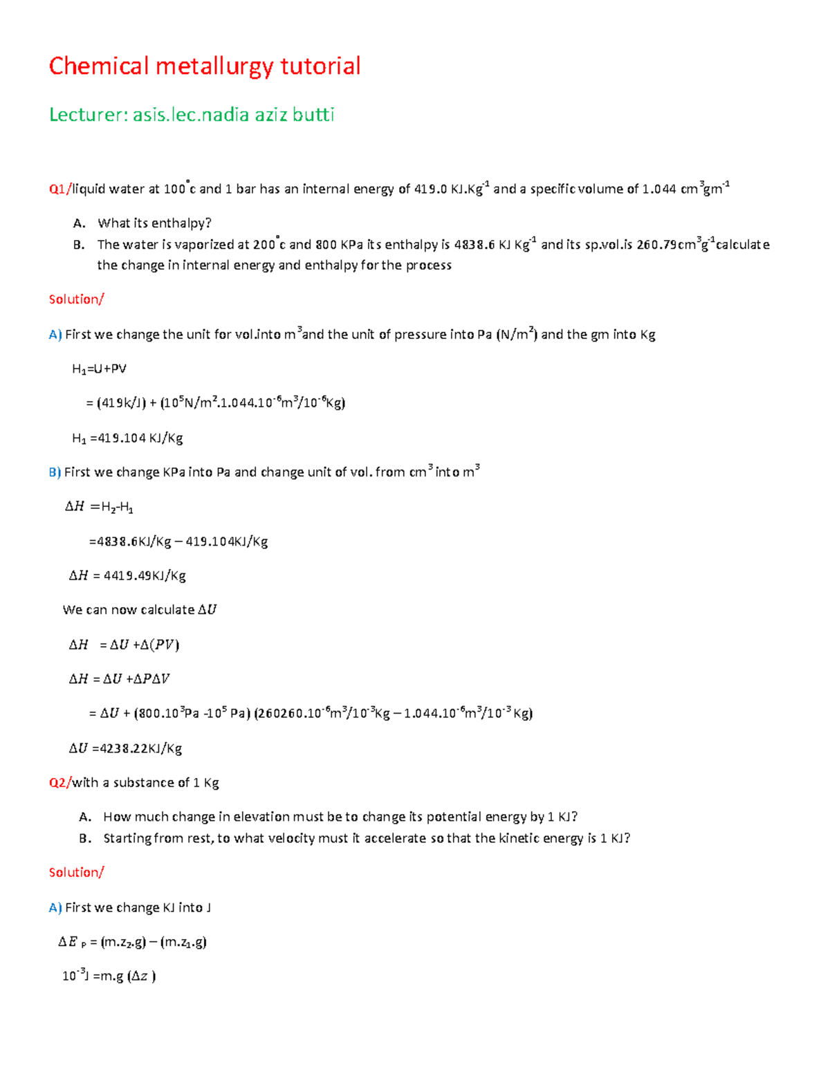 Chemical Metallurgy 2 - Chemical metallurgy tutorial Lecturer: asis.lec ...