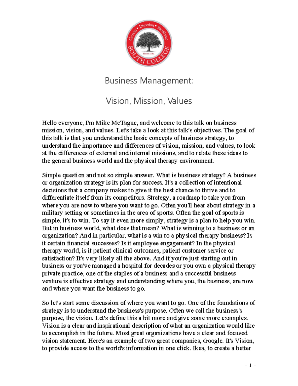 Business Management: Understanding Vision, Mission, and Values in ...
