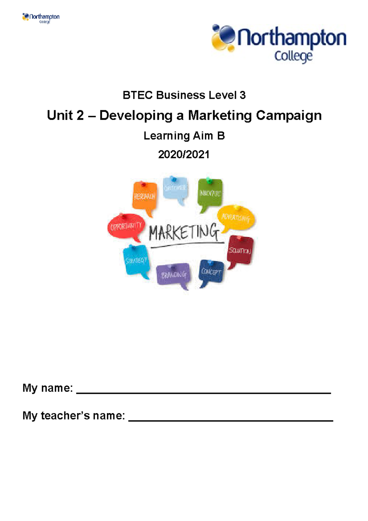 Student Workbook - BTEC Unit 2 - Developing a Marketing Campaign - LO B ...