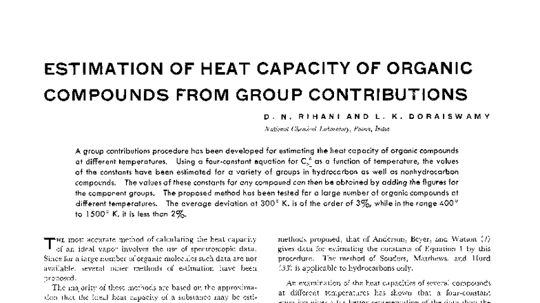 Estimation of Heat Capacity of Organic Compounds: Group Contributions ...