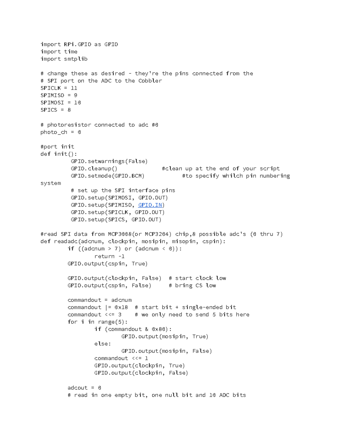 Water Sensor Code for RPi.GPIO and SPI Interface - Studocu