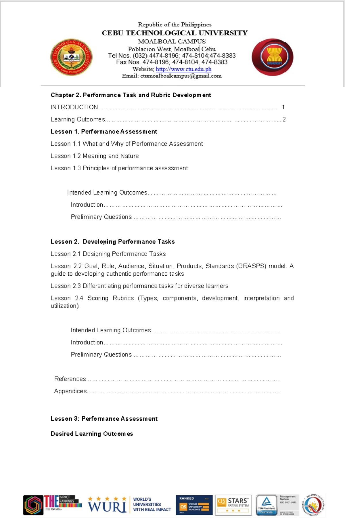 AIL 214 Chapter 2: Performance Assessment Tasks & Rubric Development - Studocu