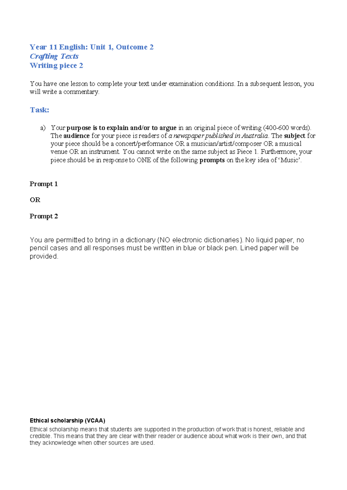 2024 Yr 11 English: Unit 1 Crafting Texts - Explain & Argue - Studocu