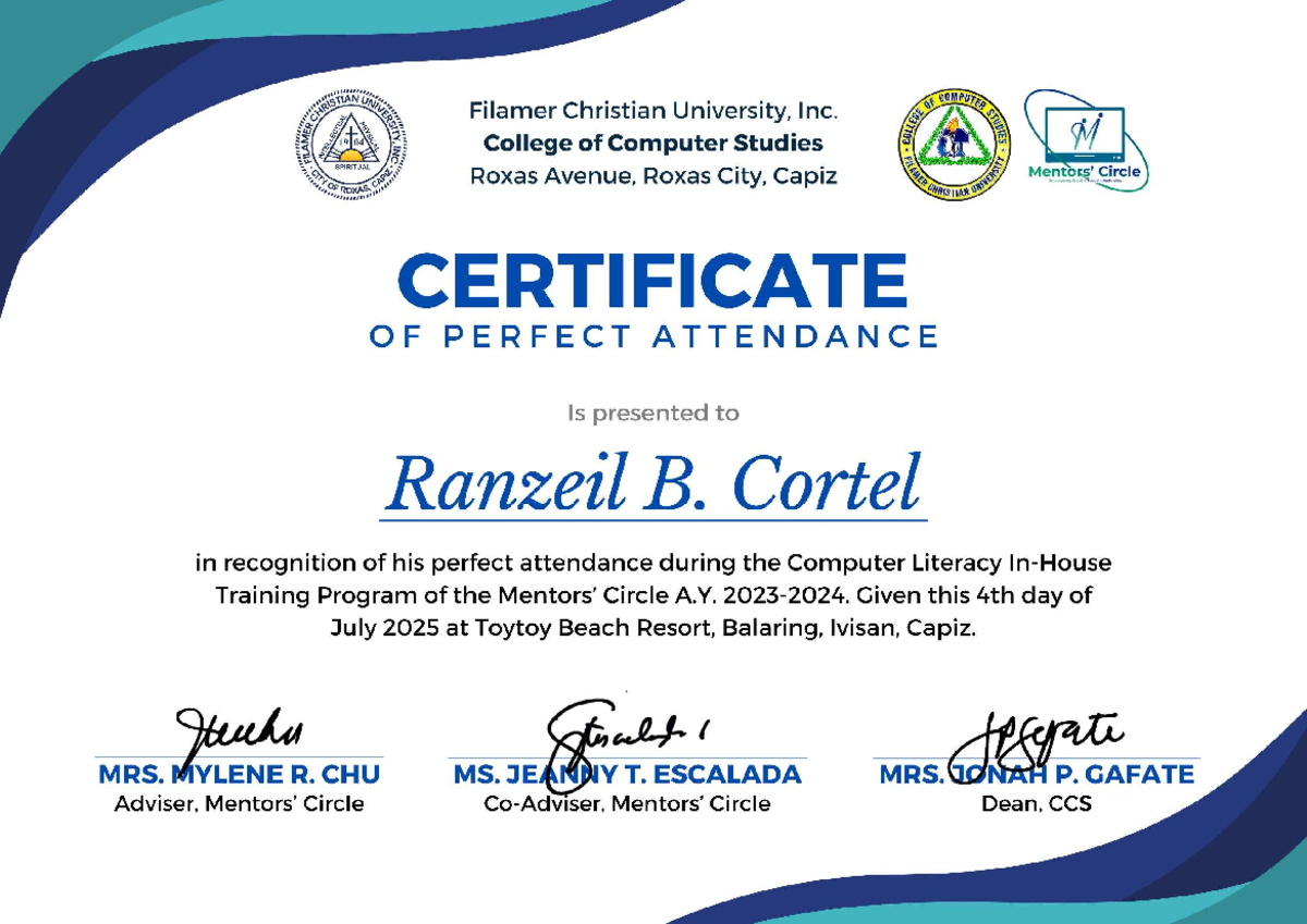 Certificate of Recognition for Computer Literacy Training - CCS 19-04 ...