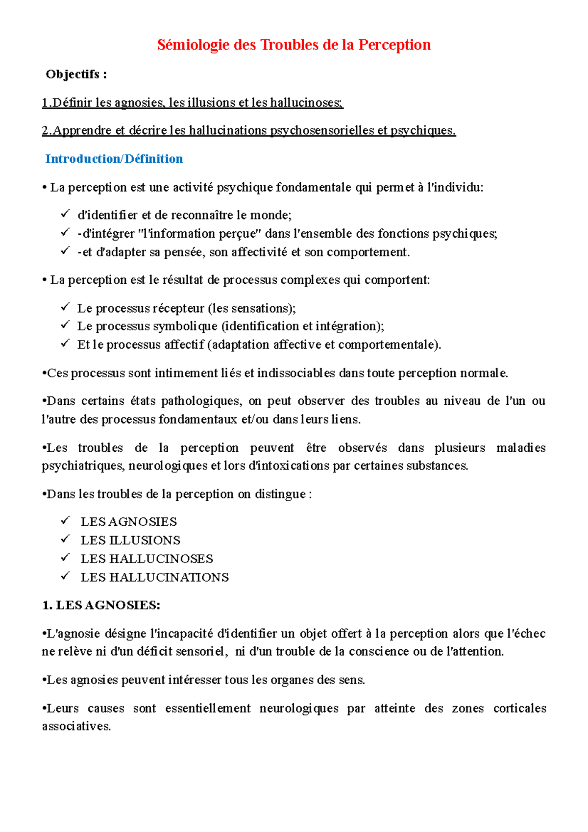 Sémiologie des Troubles de la Perception: Agnosies, Illusions et ...