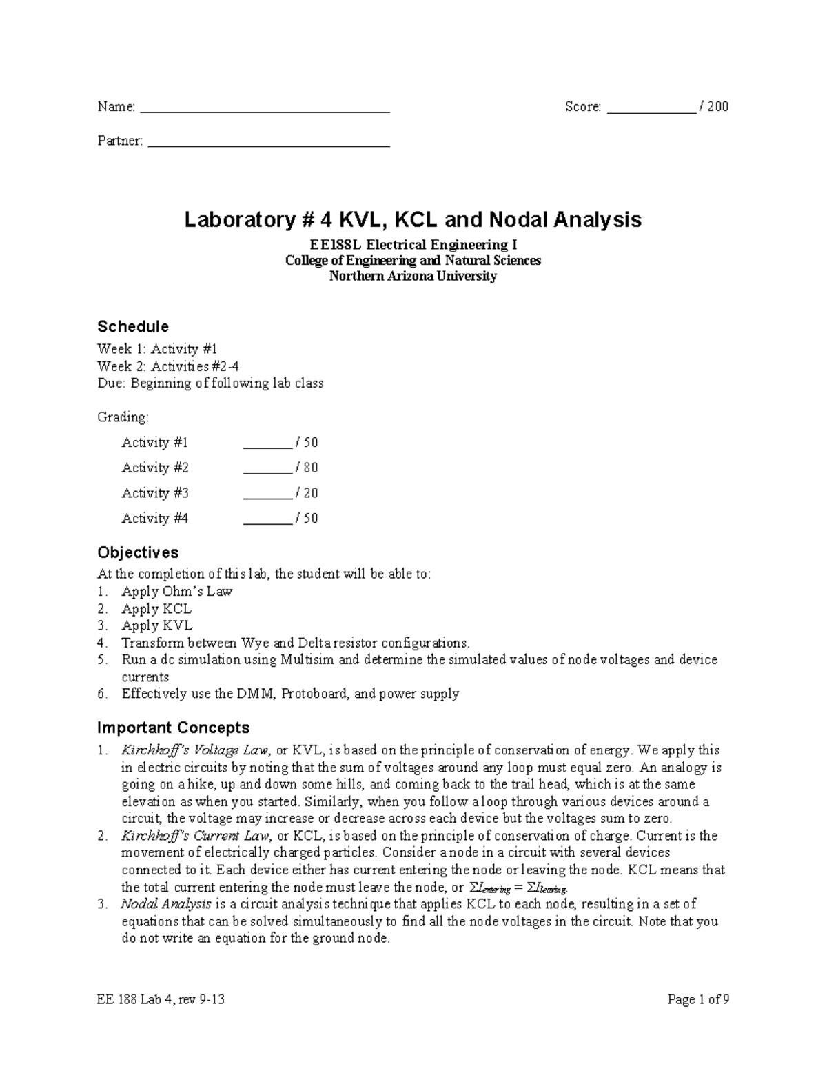 Lab 04 - KVL, KCL, and Nodal Analysis EE188L Electrical Engineering I ...