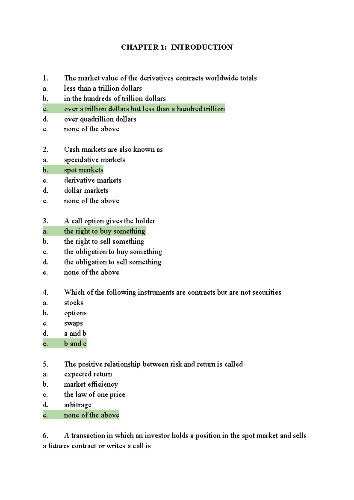 FRM 101 - Test Bank Questions for Chapter 1: Introduction to ...