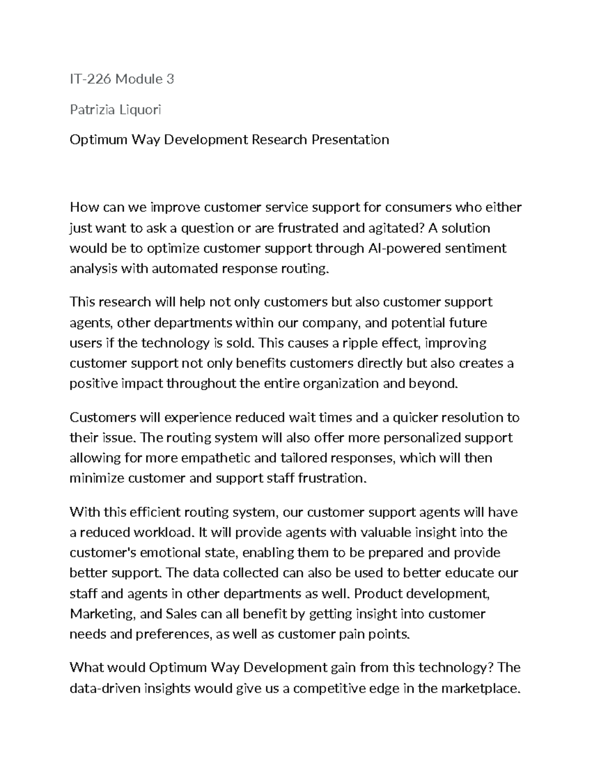 IT-226 Module 3 Activity: Enhancing Customer Support with AI - Studocu