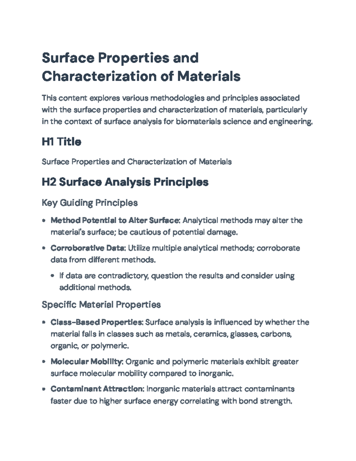 Surface Properties & Characterization of Materials in Biomaterials ...