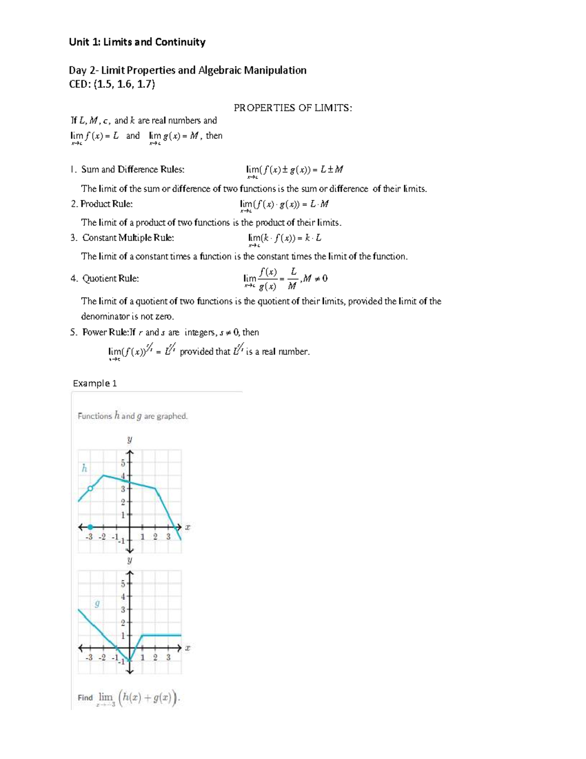 Unit 1: Limits & Continuity - Limit Properties & Algebraic Manipulation ...