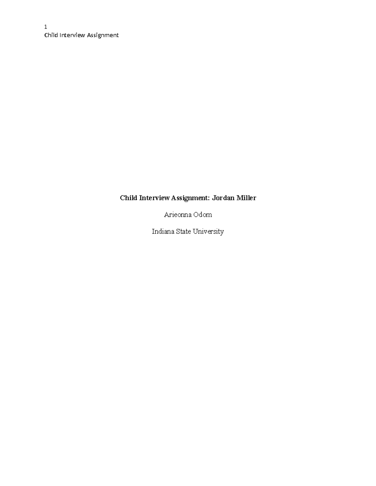 Child Interview Assignment (EDUC 308): Insights on Jordan Miller's ...