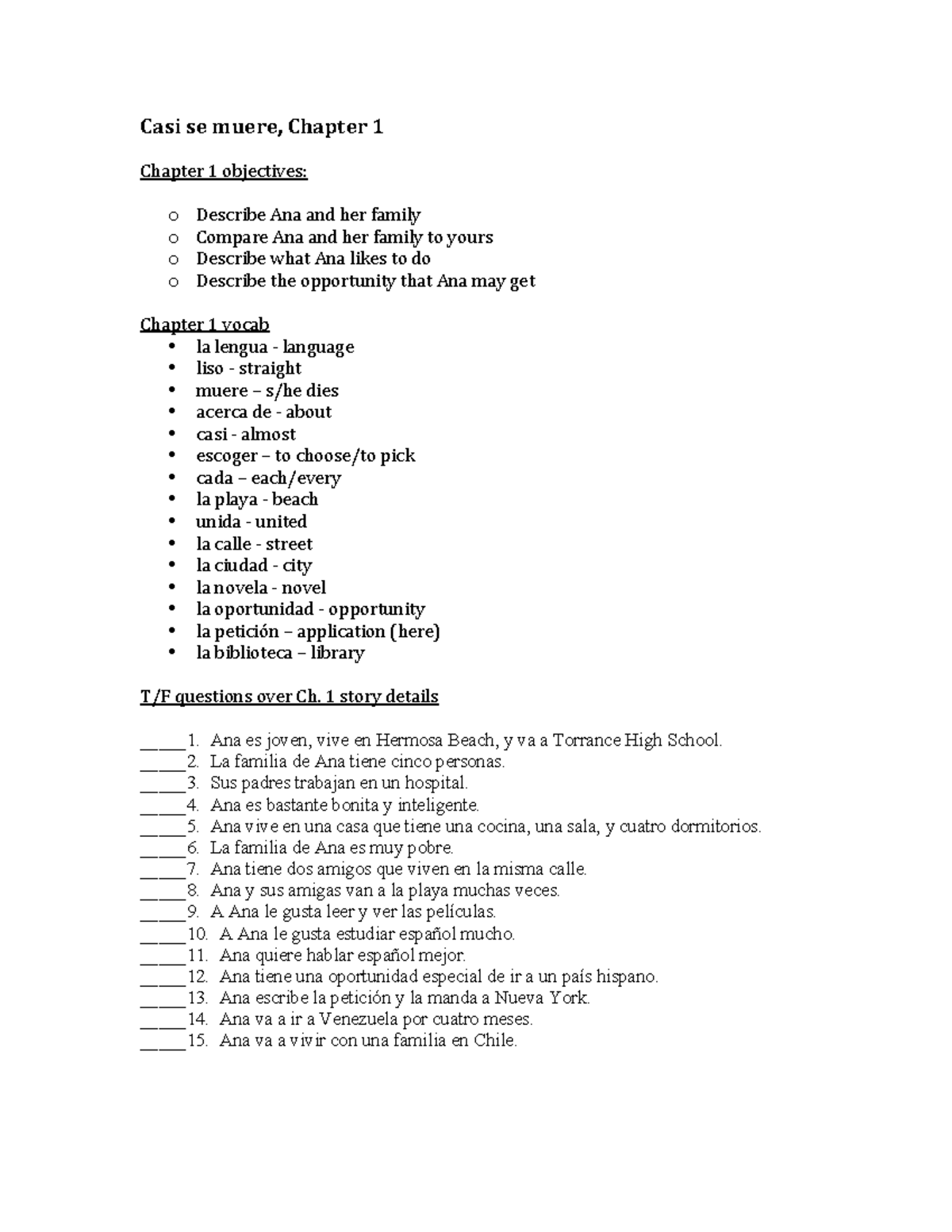 Casi se muere, Chapter 1: Ana's Life and Opportunities Explained - Studocu