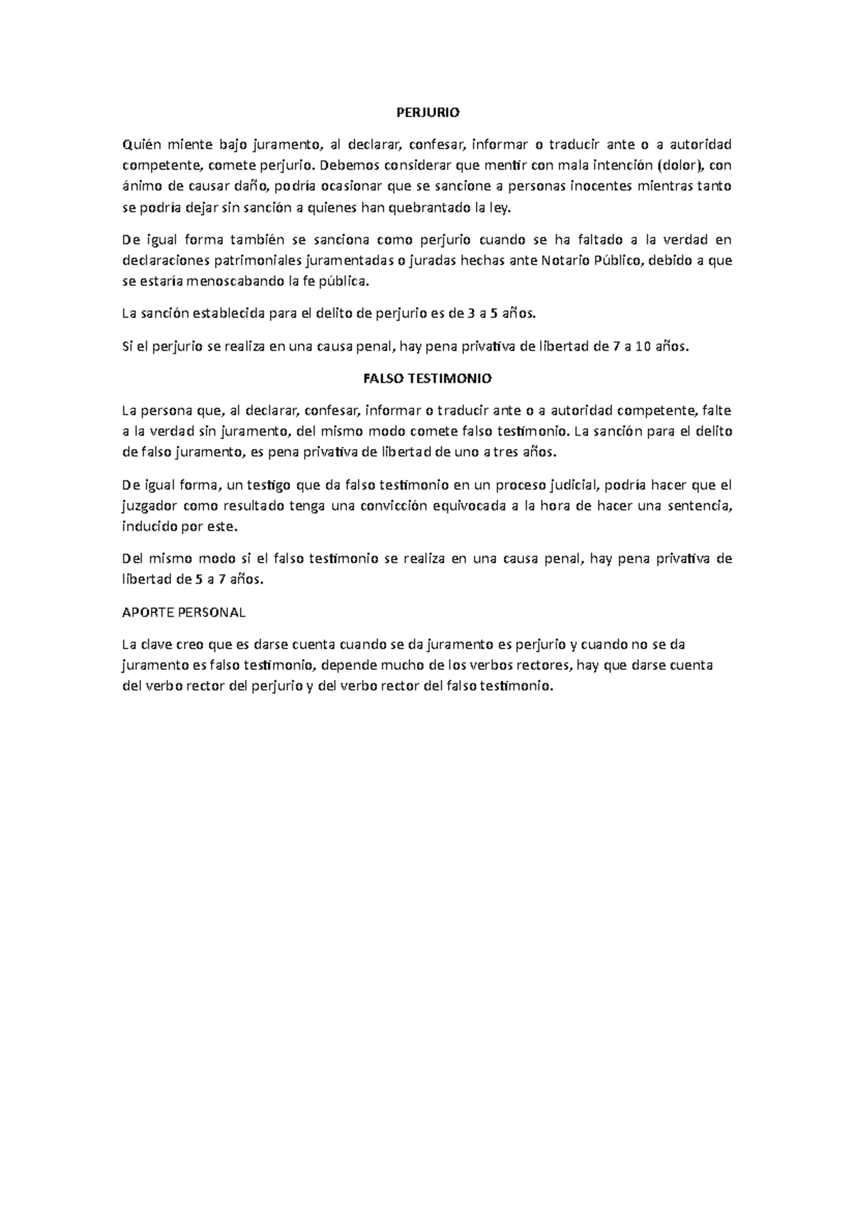 Suplementaria Derecho penal 2b - PERJURIO Quién miente bajo juramento ...