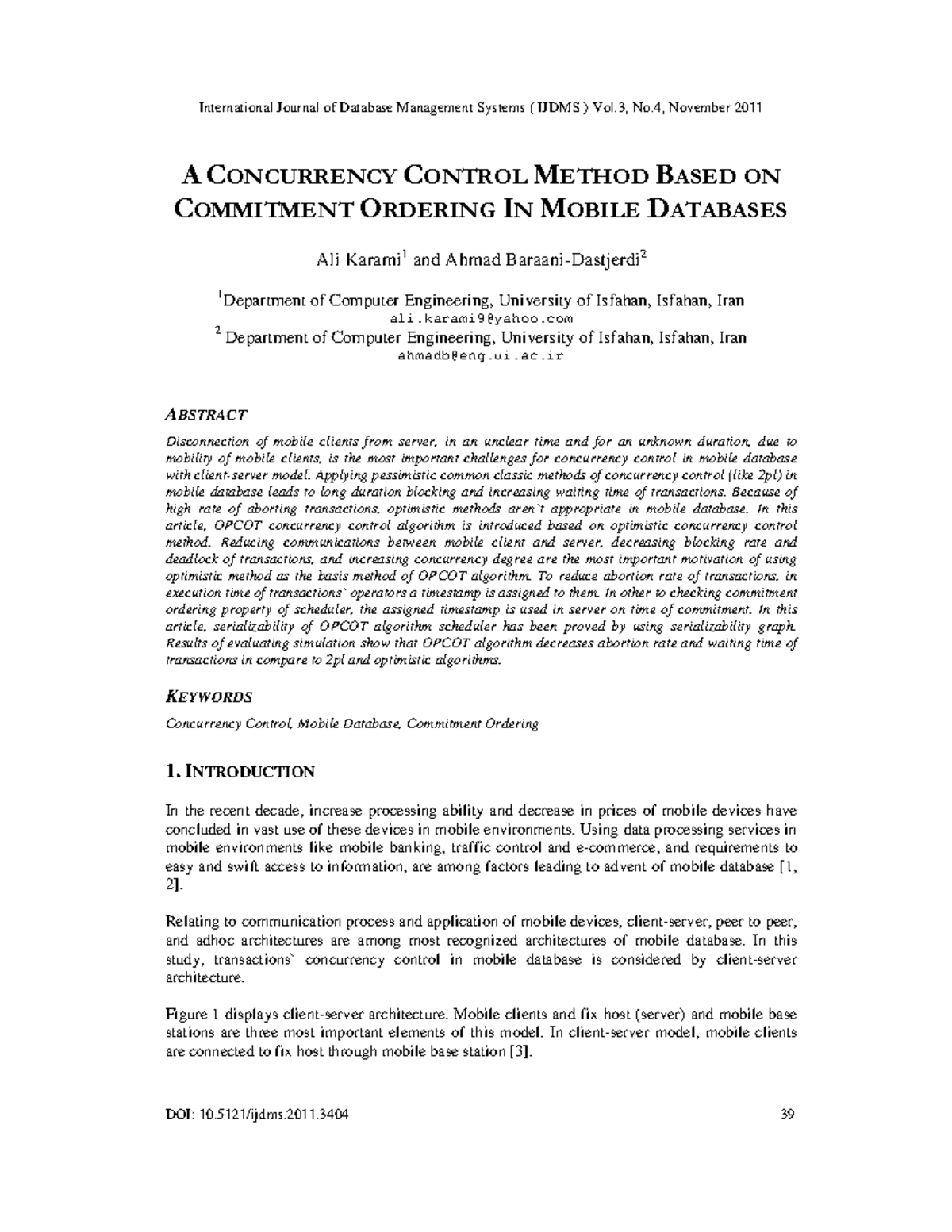 OPCOT: A New Optimistic Concurrency Control Method in Mobile DBs - Studocu