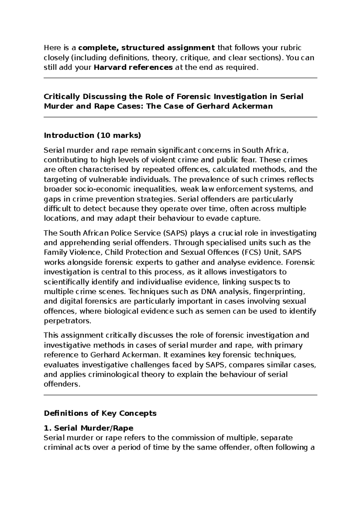 CFSD Assignment: Forensic Investigation in Serial Murder & Rape Cases ...