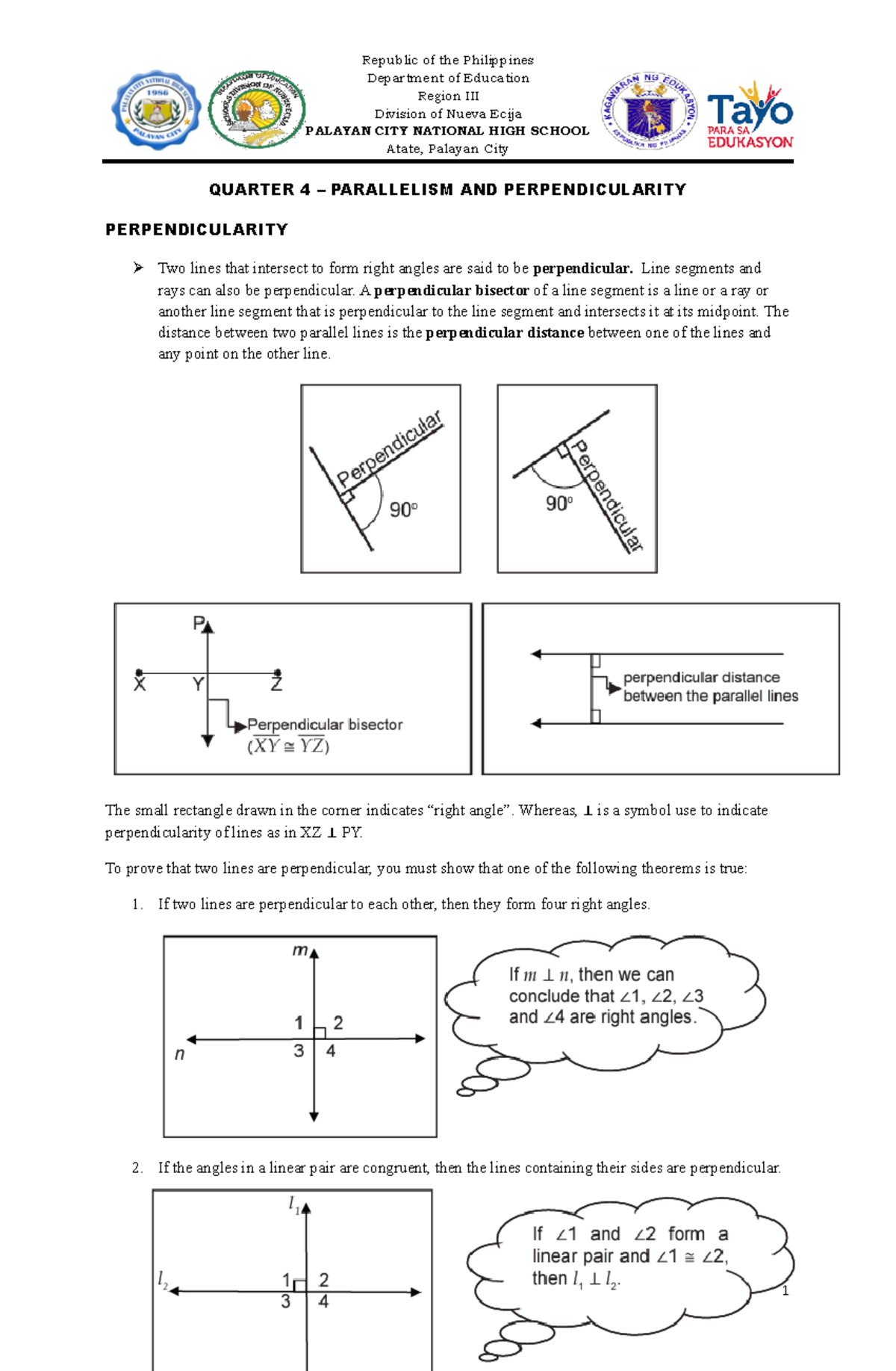 Perpendicularity - MATH 8 Lesson Plan on Lines and Angles - Studocu