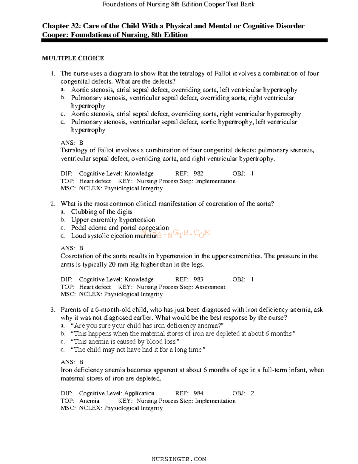NURS 32 - Chapter 32 Study Notes for Upcoming Quiz on Pediatric ...