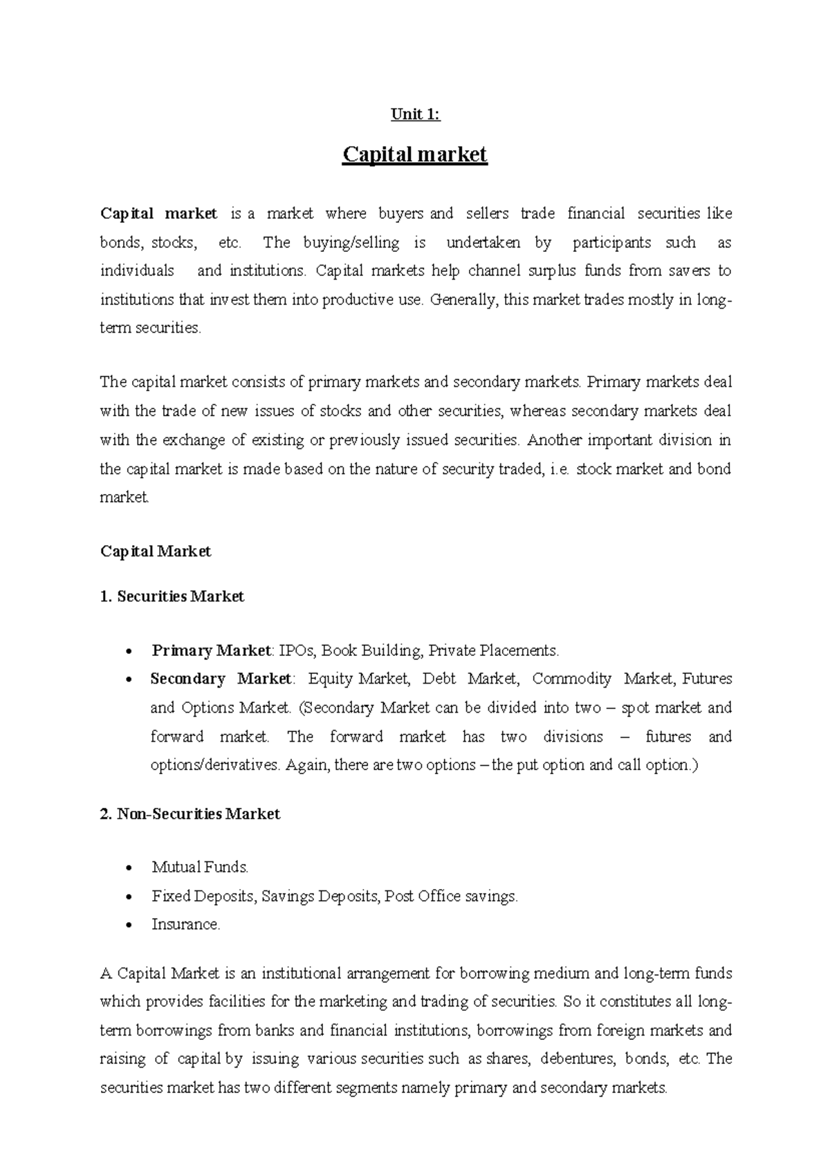 Unit 1: Capital Market Overview - IAPM Notes - Studocu