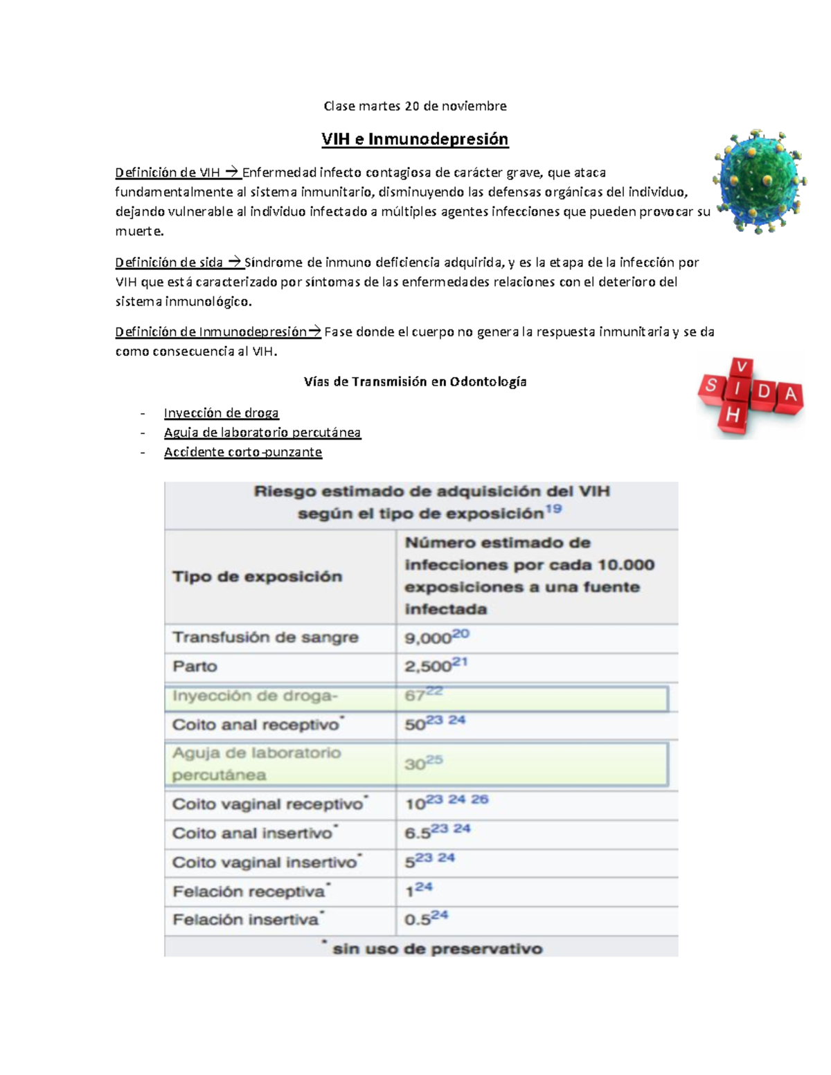 17. VIH e Inmunodepresión - Clase martes 20 de noviembre VIH e ...