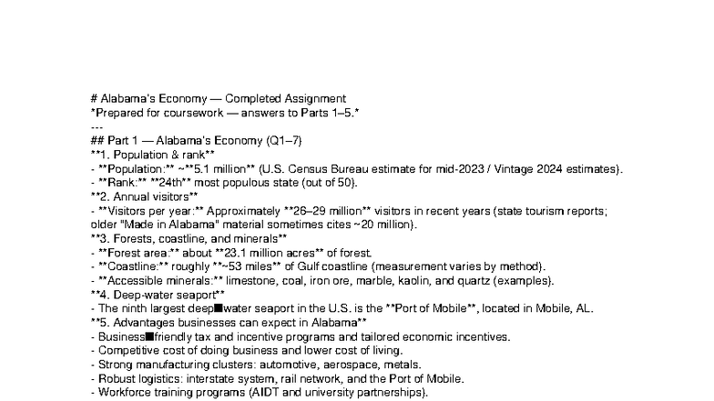 Alabama Economy Assignment: Insights on Population, Agriculture, and ...