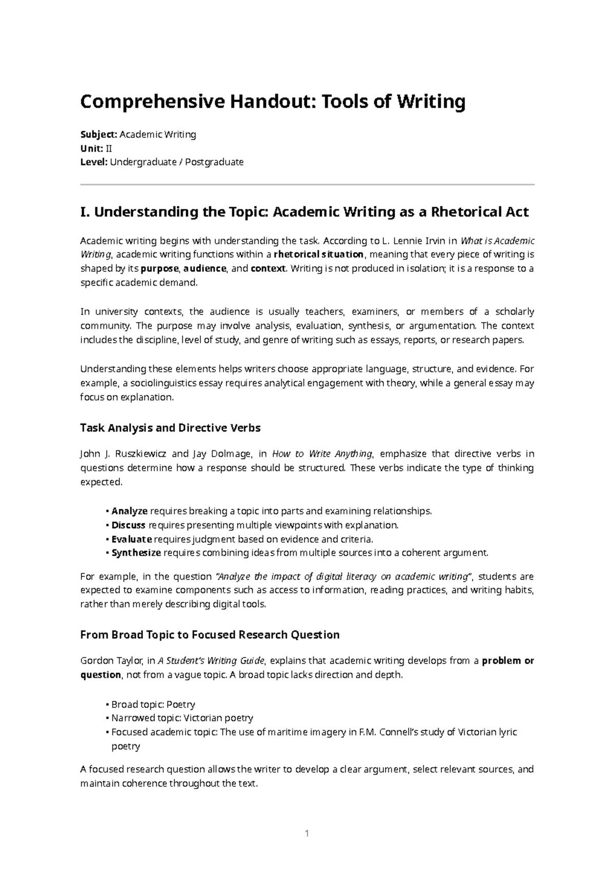 Tools of Writing: Academic Writing Handout (Unit II) - Studocu