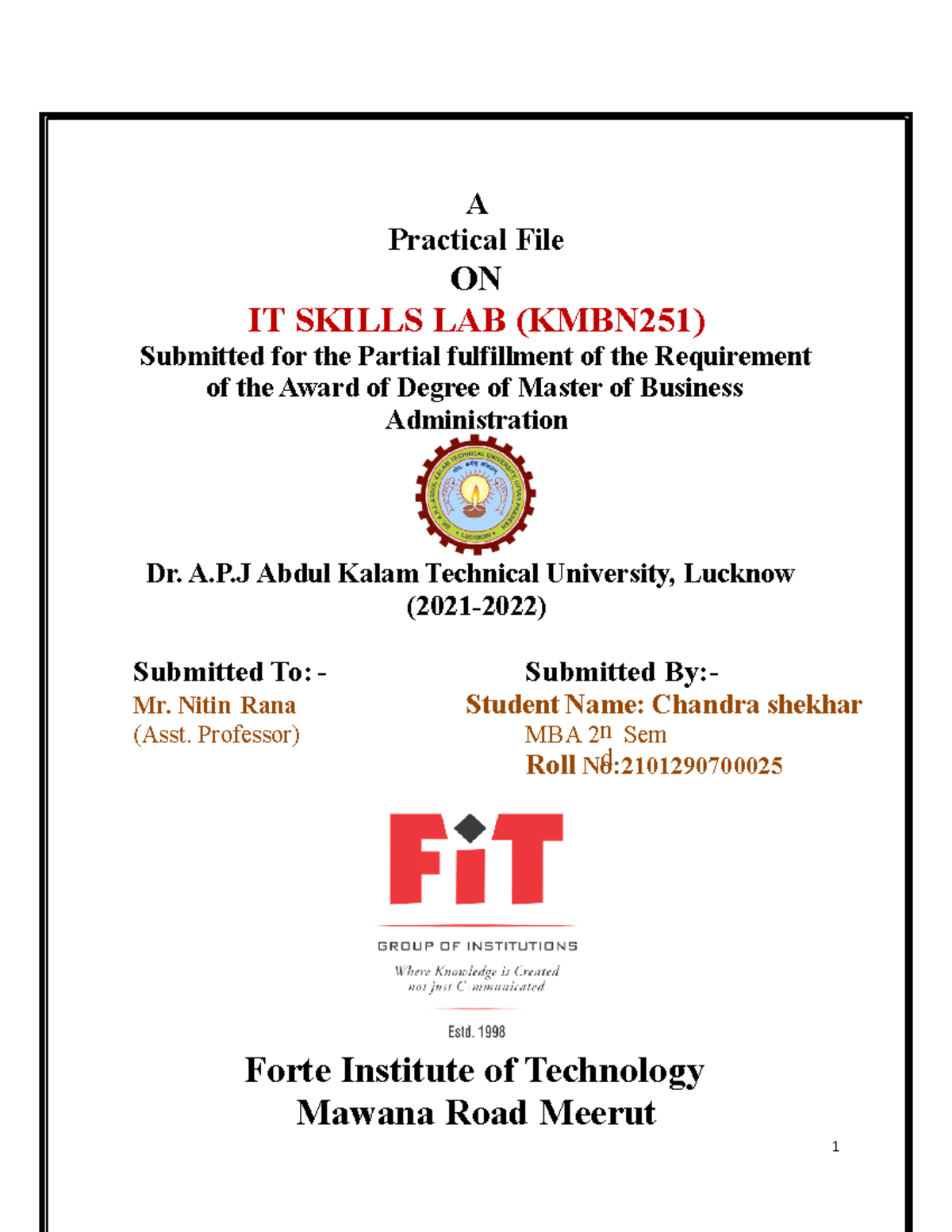 IT Skills Lab Project (KMBN 2 51) - MBA 2nd Sem Practical File - Studocu