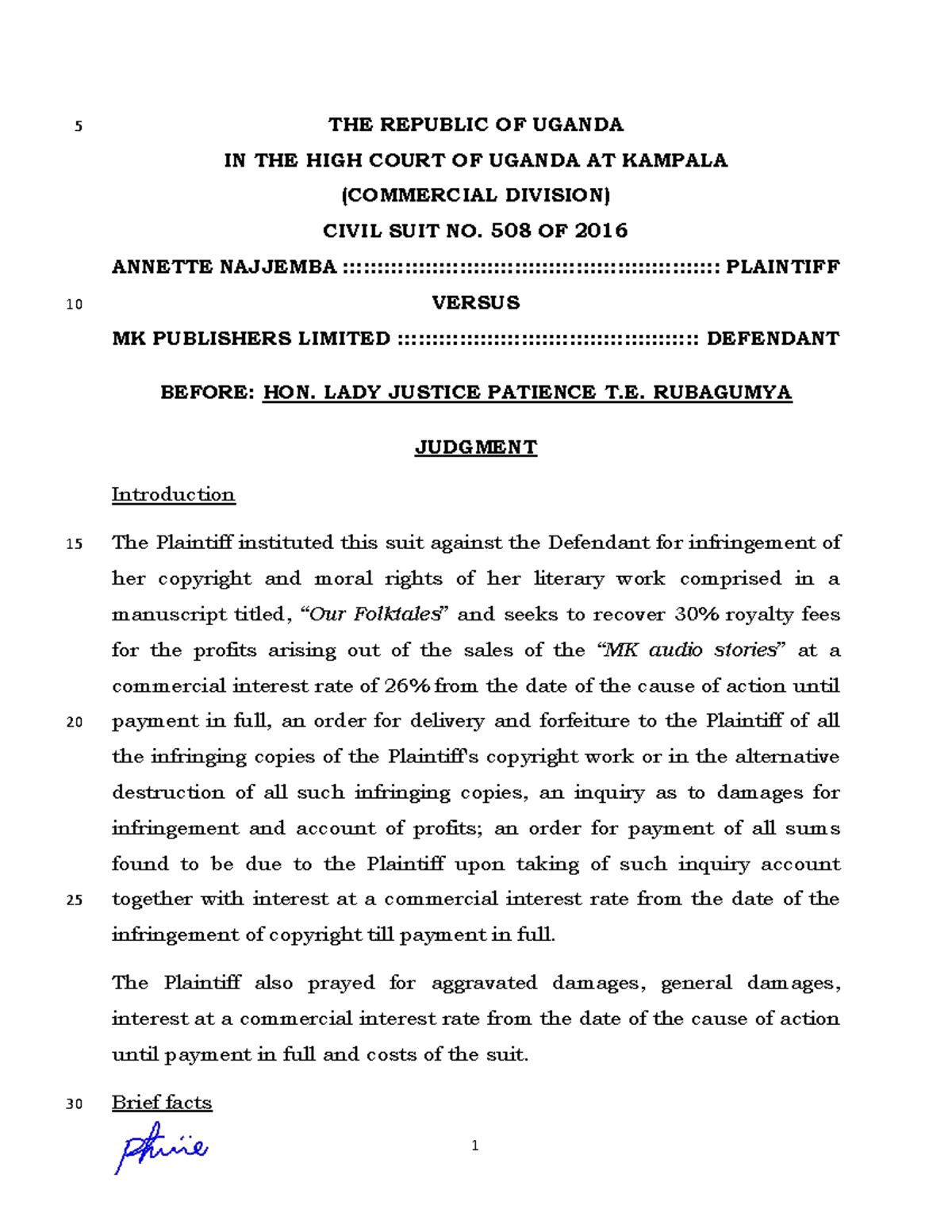 Annette Najjemba v MK Publishers Ltd: Copyright Infringement Case ...