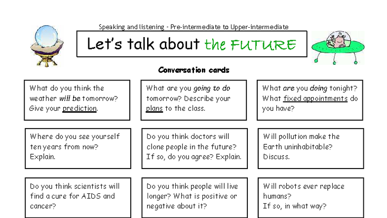Speaking & Listening: Future Predictions Conversation Cards - Studocu