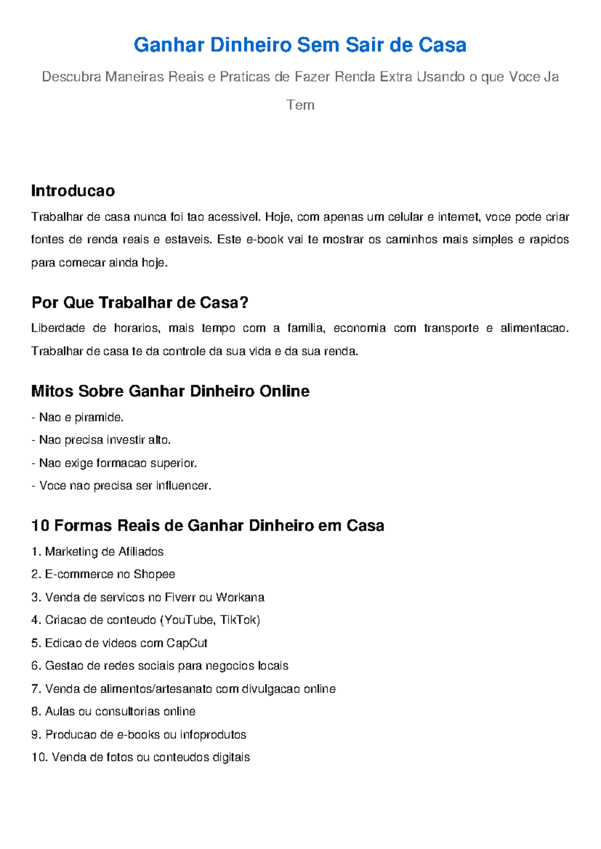 Ganhar Dinheiro em Casa: 10 Maneiras Práticas e Reais - Studocu