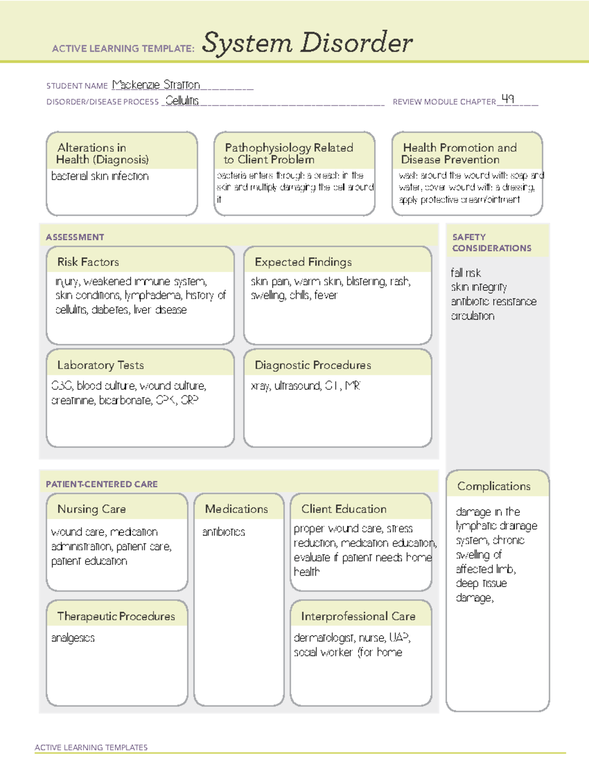 ALT (System Disorder) Cellulitis: Active Learning Template Guide - Studocu