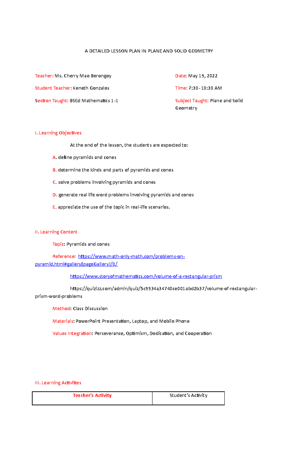 A Detailed Lesson Plan in Plane and Solid Geometry - A DETAILED LESSON ...