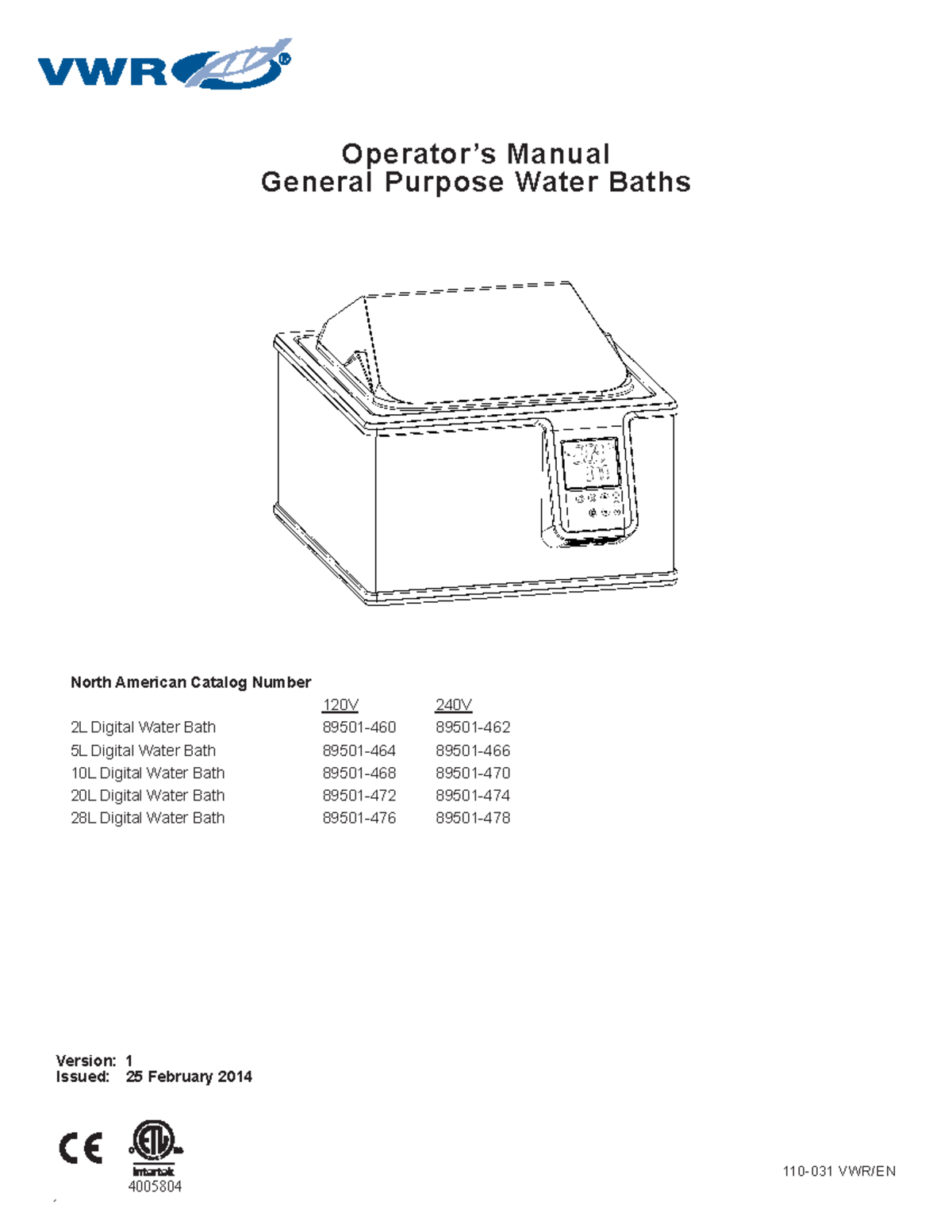 VWR/EN Operator's Manual for Digital Water Bath (110-031) - Studocu