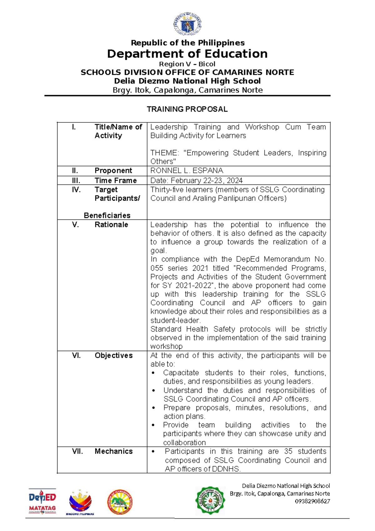 Leadership Training Proposal for SSLG & AP Officers (Feb 2024) - Studocu