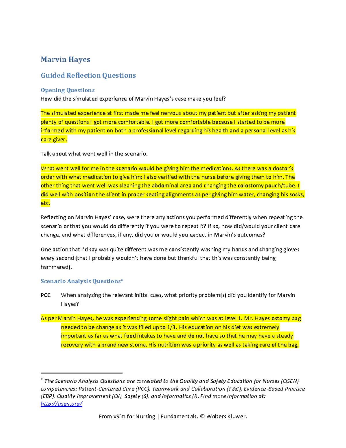 NUR 101: Guided Reflection Questions on Marvin Hayes Case Study - Studocu