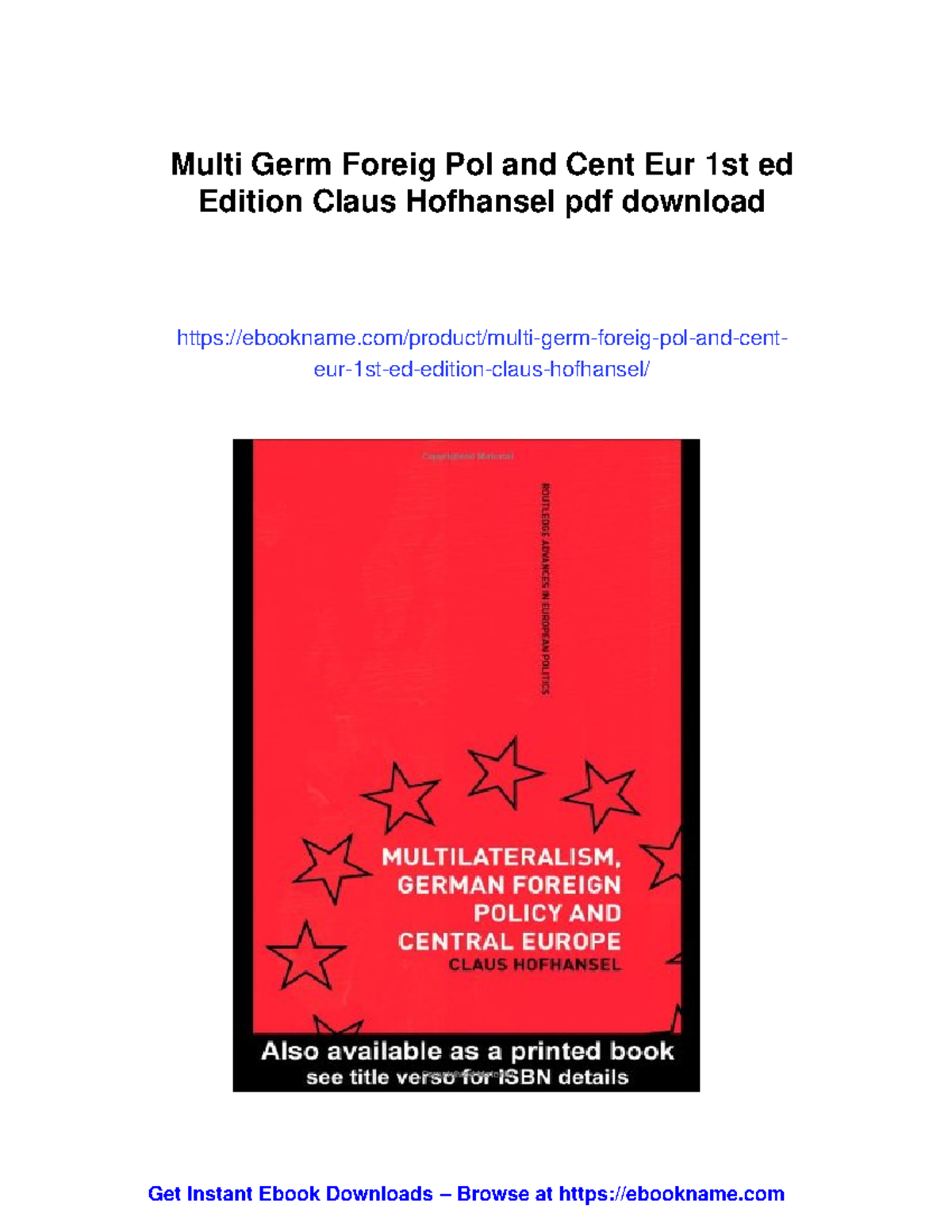 Multilateralism in German Foreign Policy and Central Europe (POL 40166 ...
