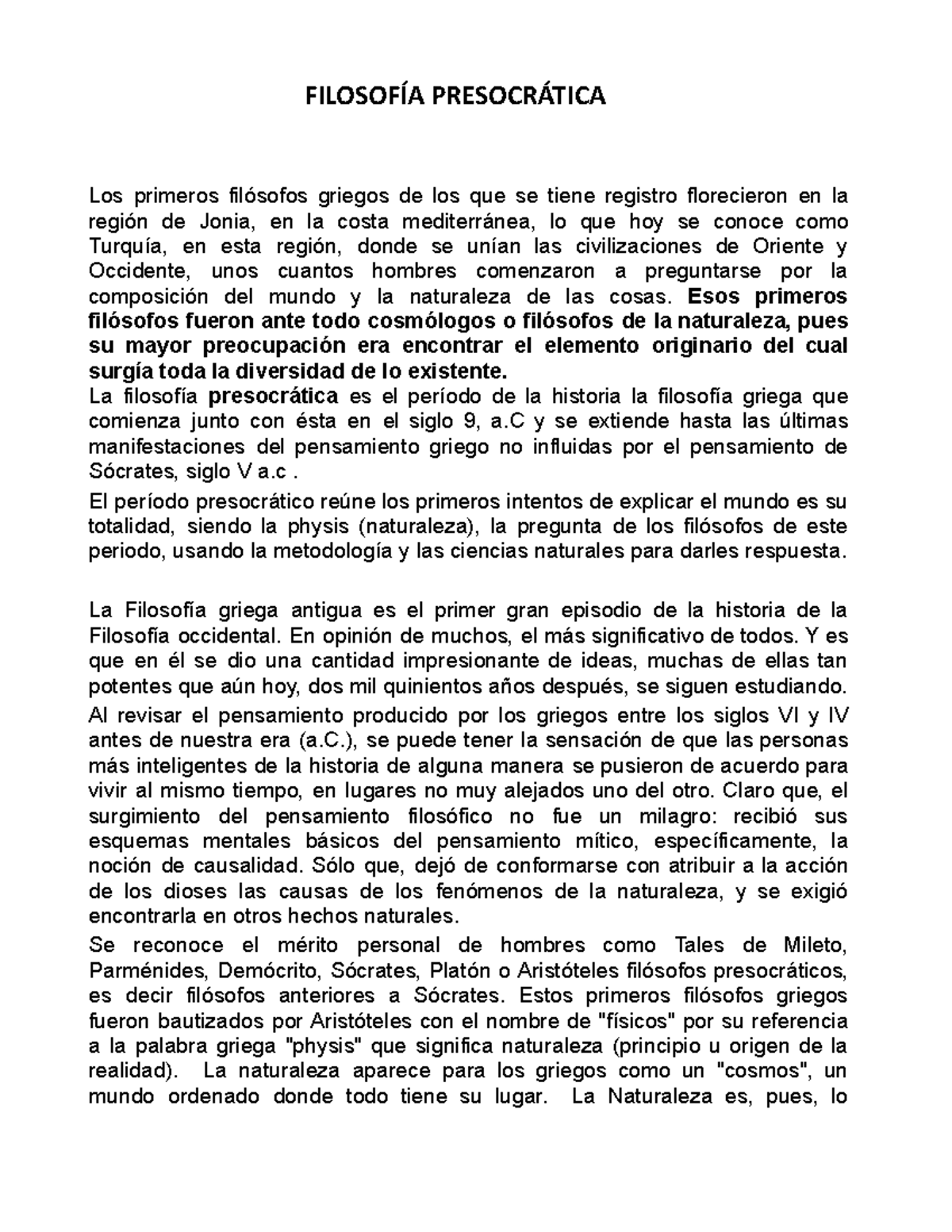 Filosofía Presocrática: Elementos y Pensadores Fundamentales (Parte 1 ...