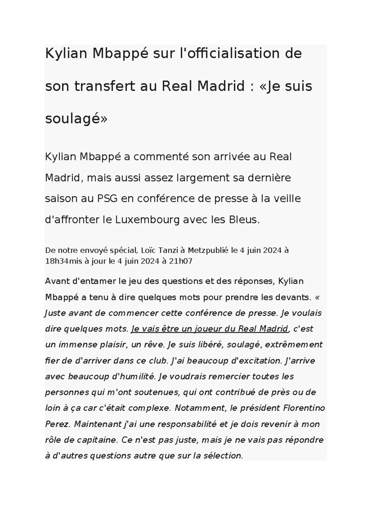 Frans Toets - Kylian Mbappé et son Transfert au Real Madrid - Studeersnel