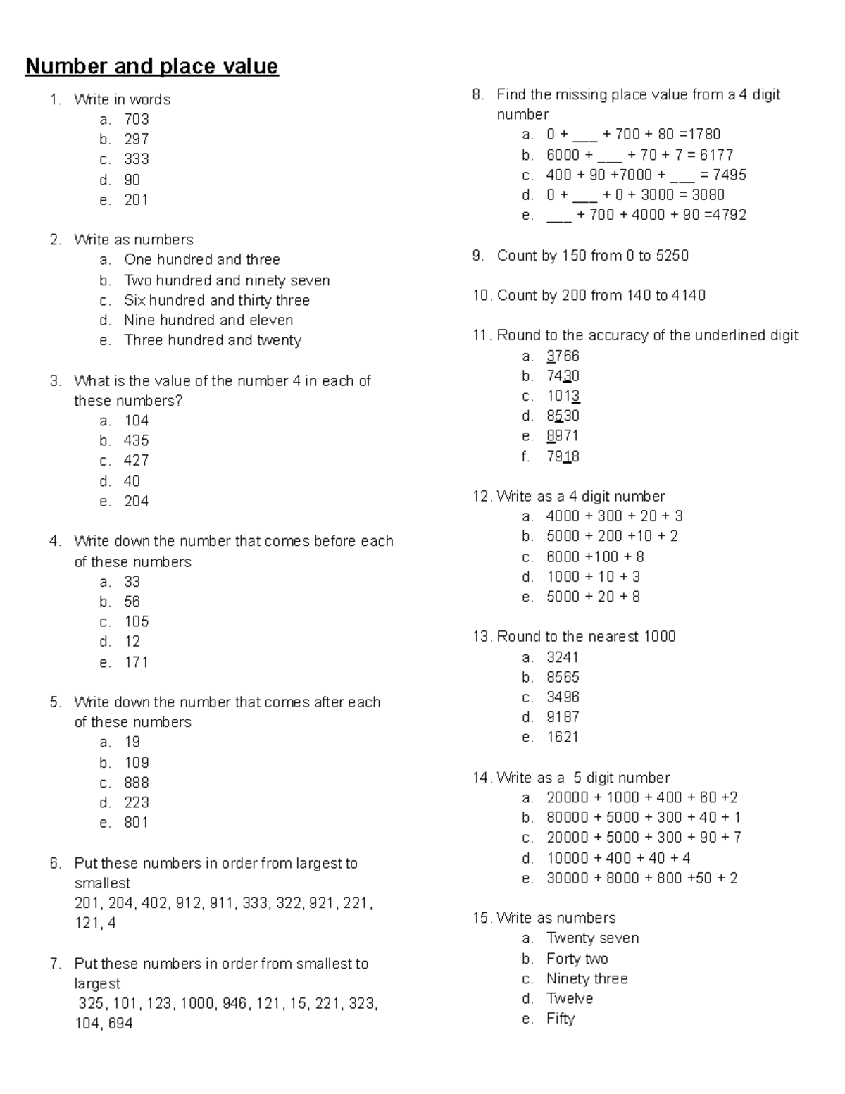 Maths Year 3: Number and Place Value Concepts - Studocu
