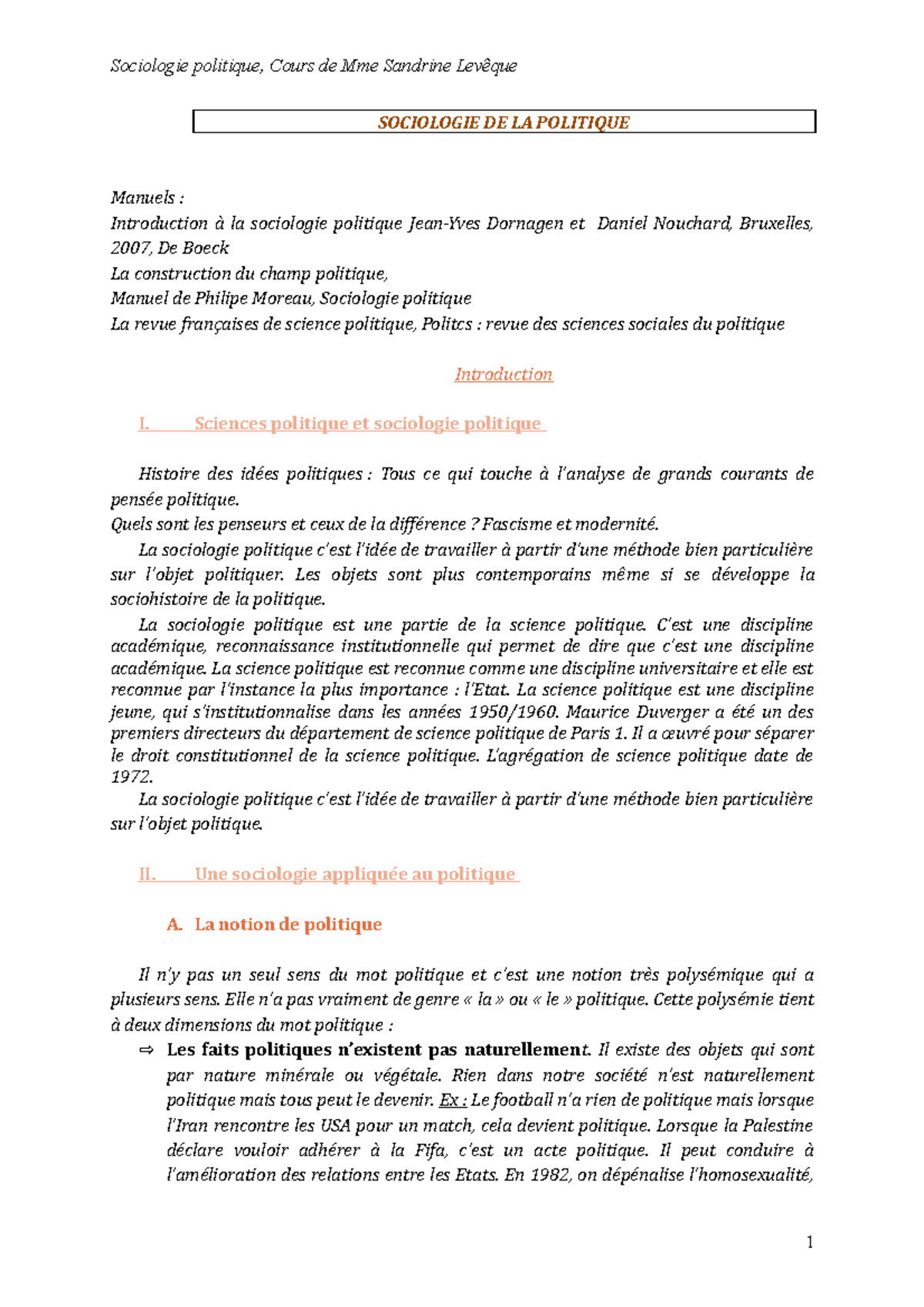 Sociologie Politique : Cours Complet et Approche Analytique - Studocu