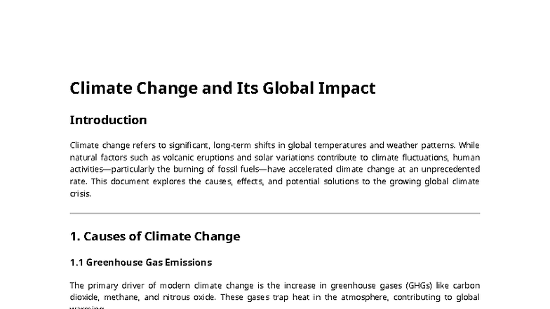 Climate Change and Its Global Impact: Causes, Effects, and Solutions ...