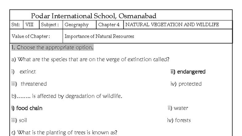 Geography CH 4: Natural Vegetation and Wildlife - Importance of ...