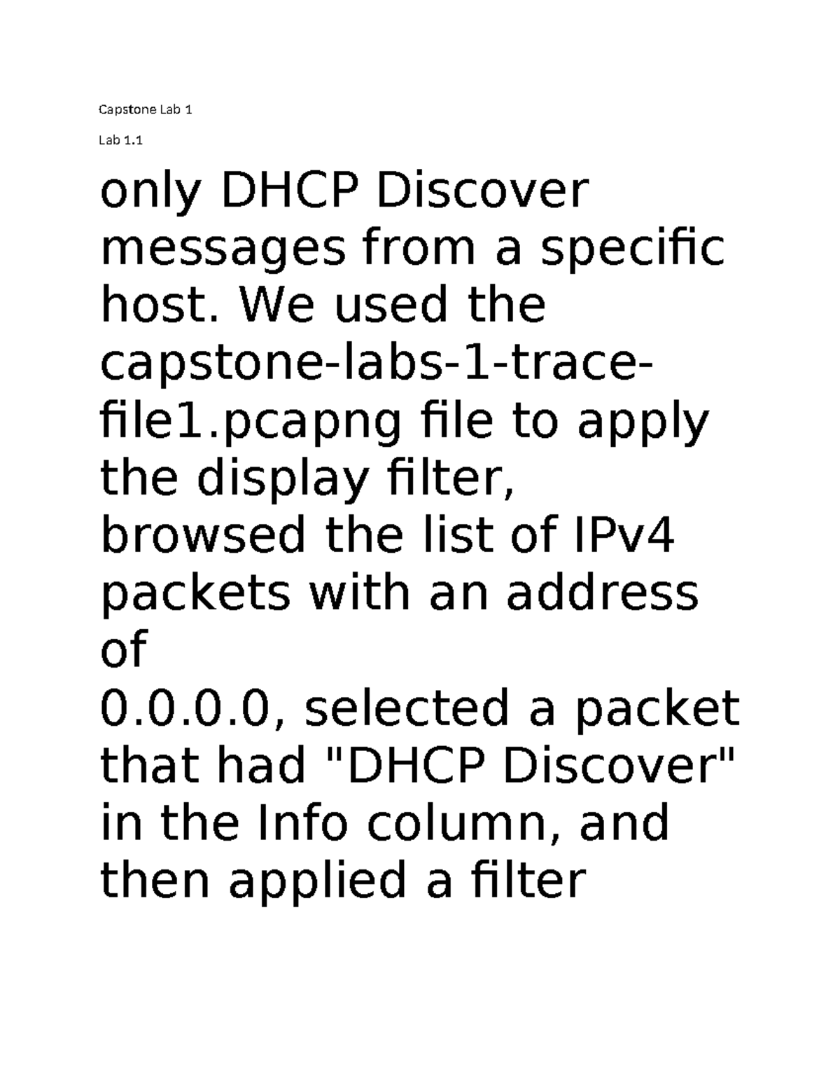 Capstone Lab 1: Analyzing DHCP Discover Messages with Wireshark - Studocu