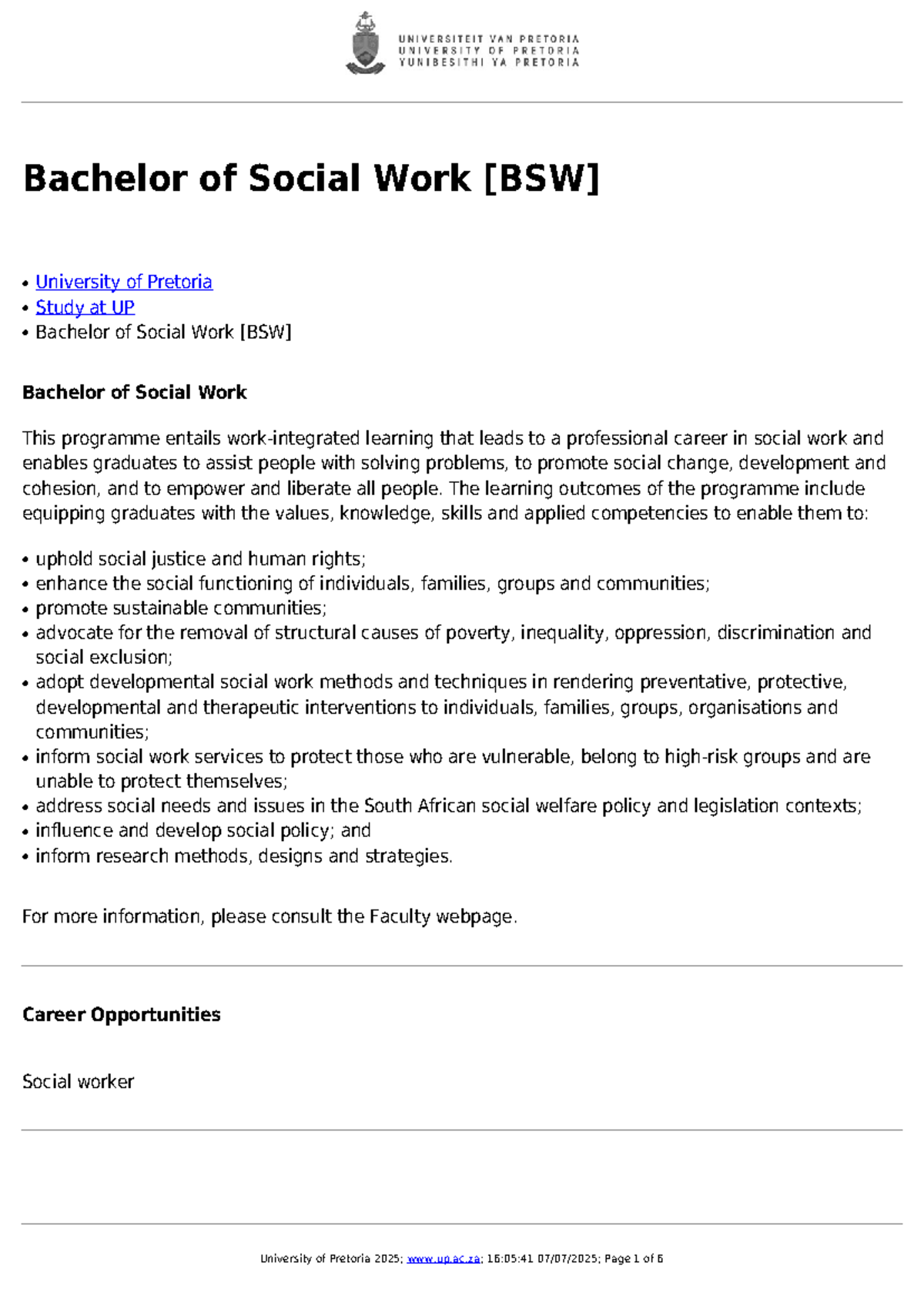 UP Bachelor of Social Work Programme Overview and Admission Info - Studocu