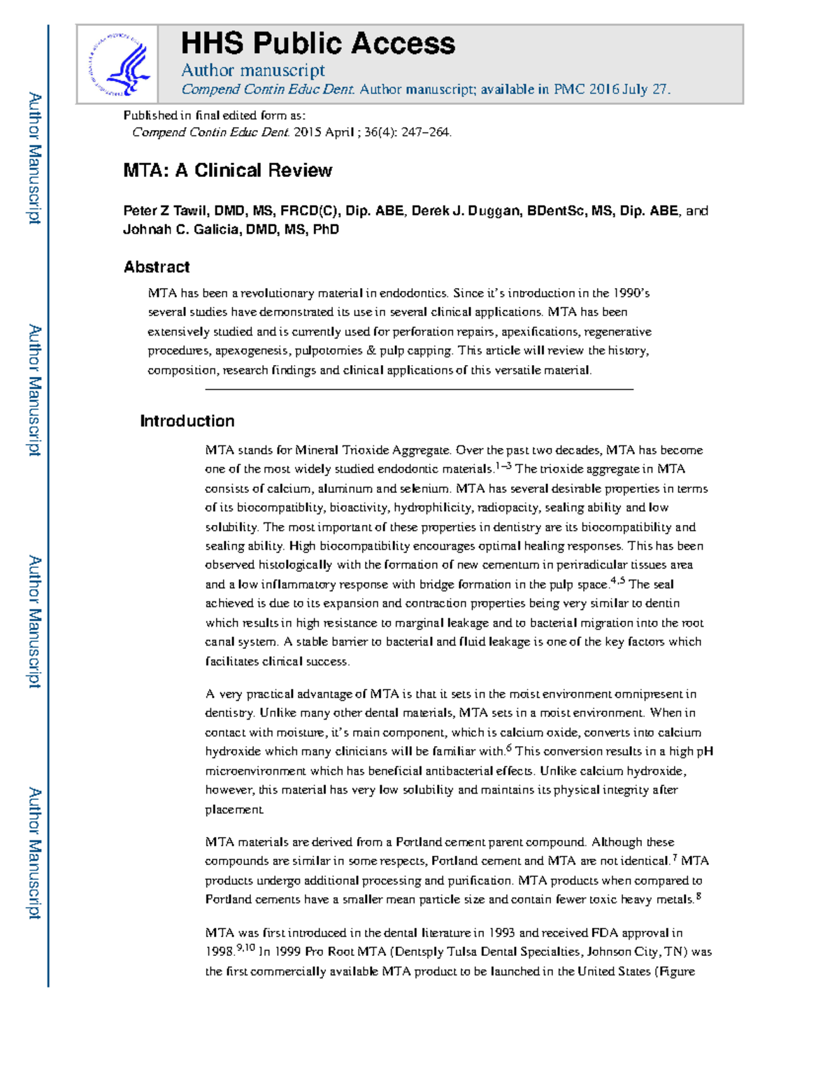 MTA Clinical Review: Applications and Evidence in Endodontics - Studocu
