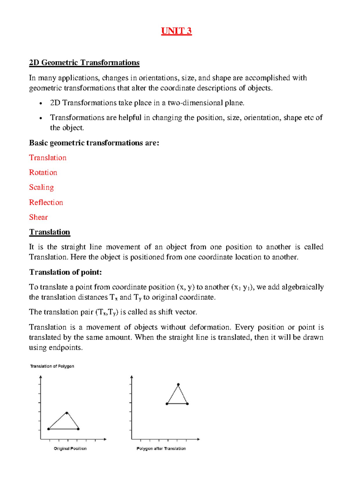 CG UNIT 3 - Lecture Notes on 2D Geometric Transformations - Studocu