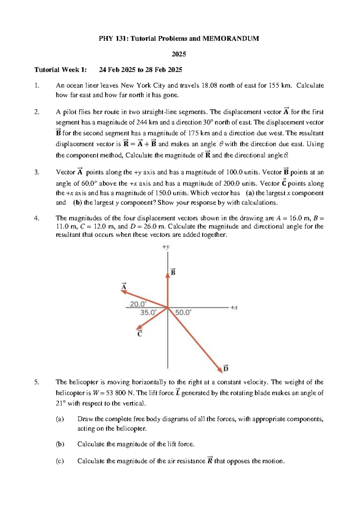 PHY 131: Tutorial Week 1 Problems & Solutions (24-28 Feb 2025) - Studocu