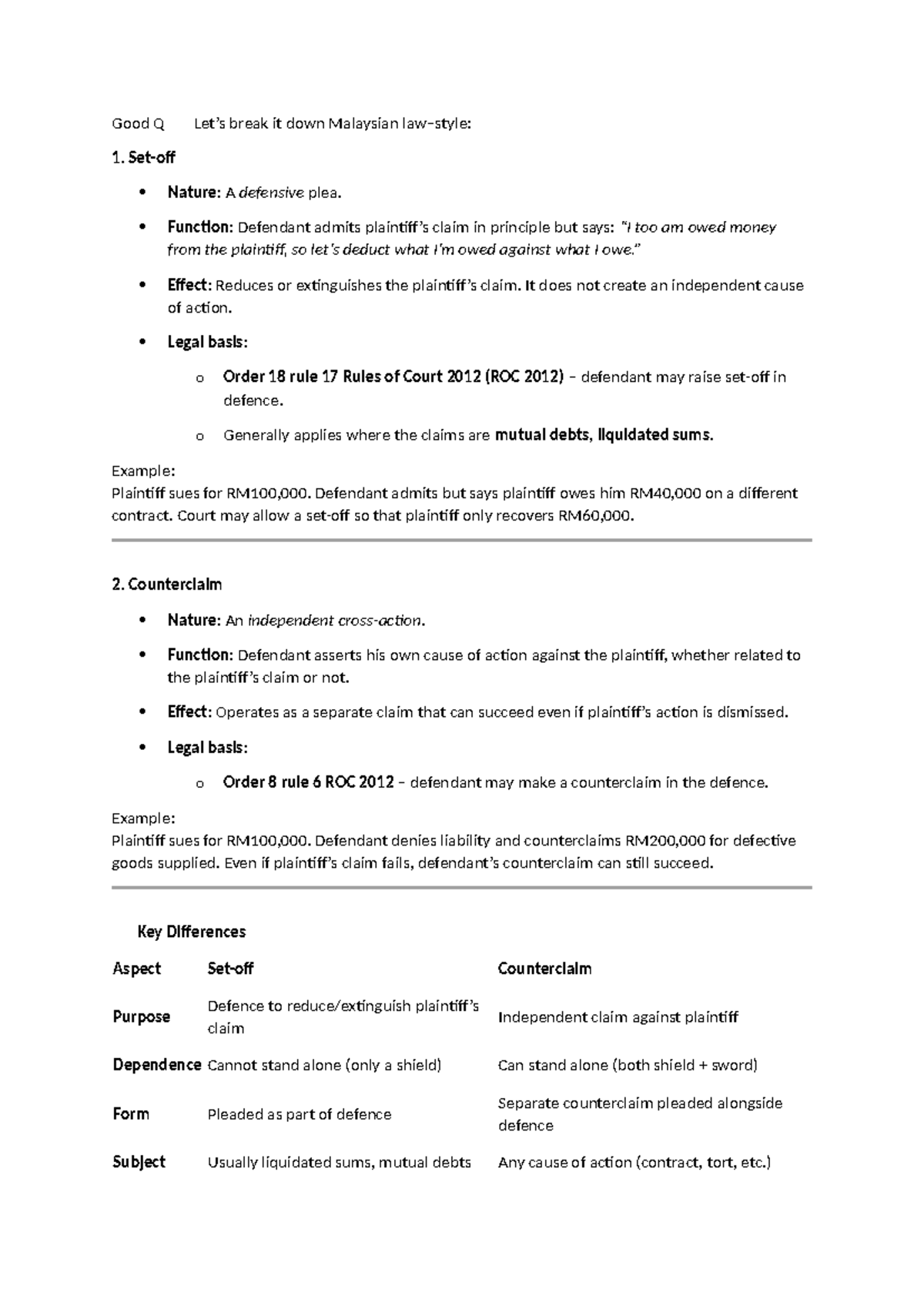 Counterclaim vs. Set Off: Legal Principles Explained (LAW 101) - Studocu